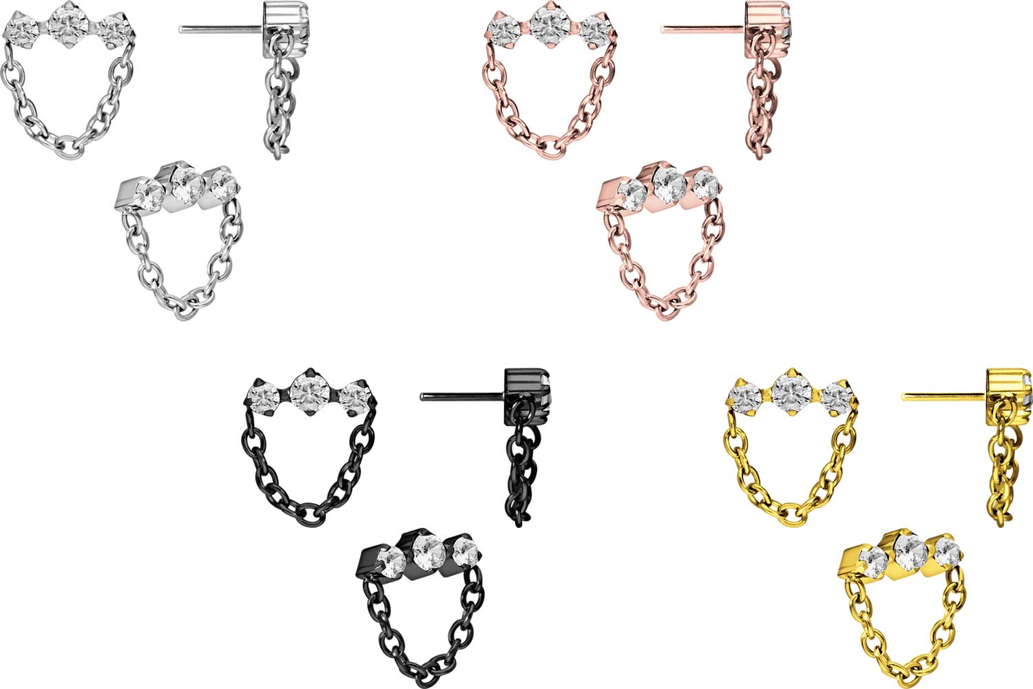 Titanium attachment with push pin 3 SETTED CRYSTALS + CHAIN | PIERCINGLINE